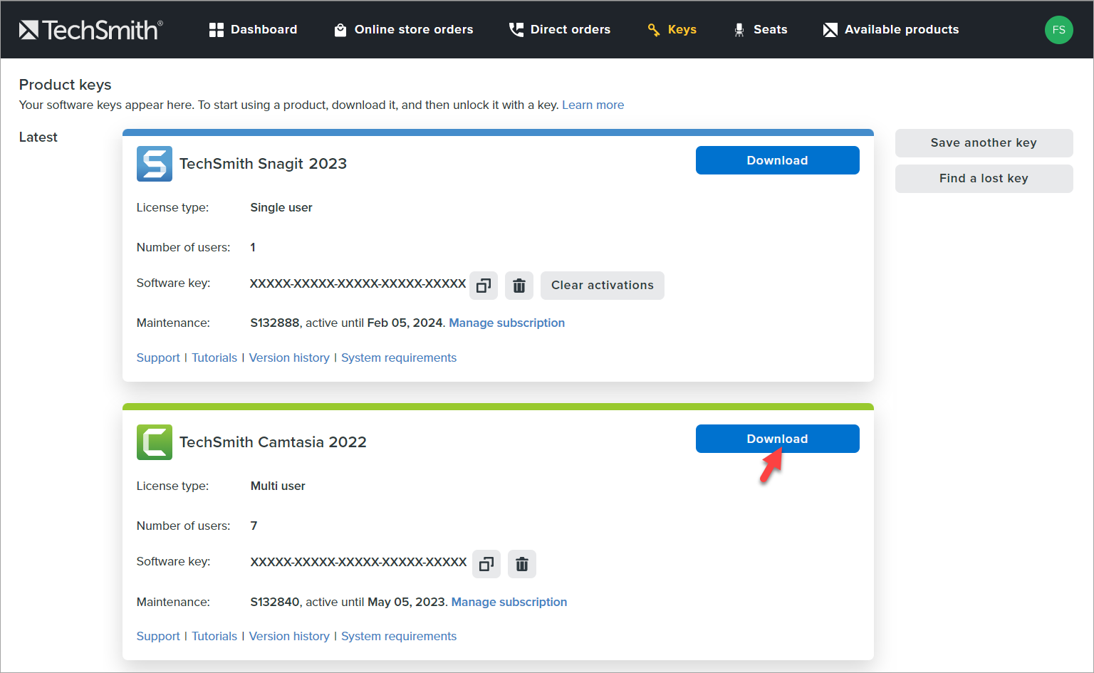 Save a Software Key to a TechSmith Account – TechSmith Support