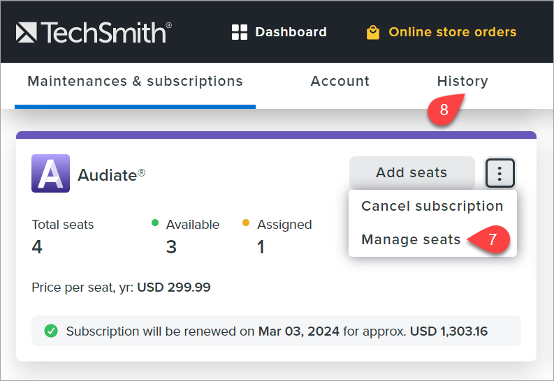 Add Seats to My Existing Subscription – TechSmith Support