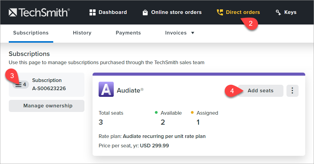 Add Seats to My Existing Subscription – TechSmith Support