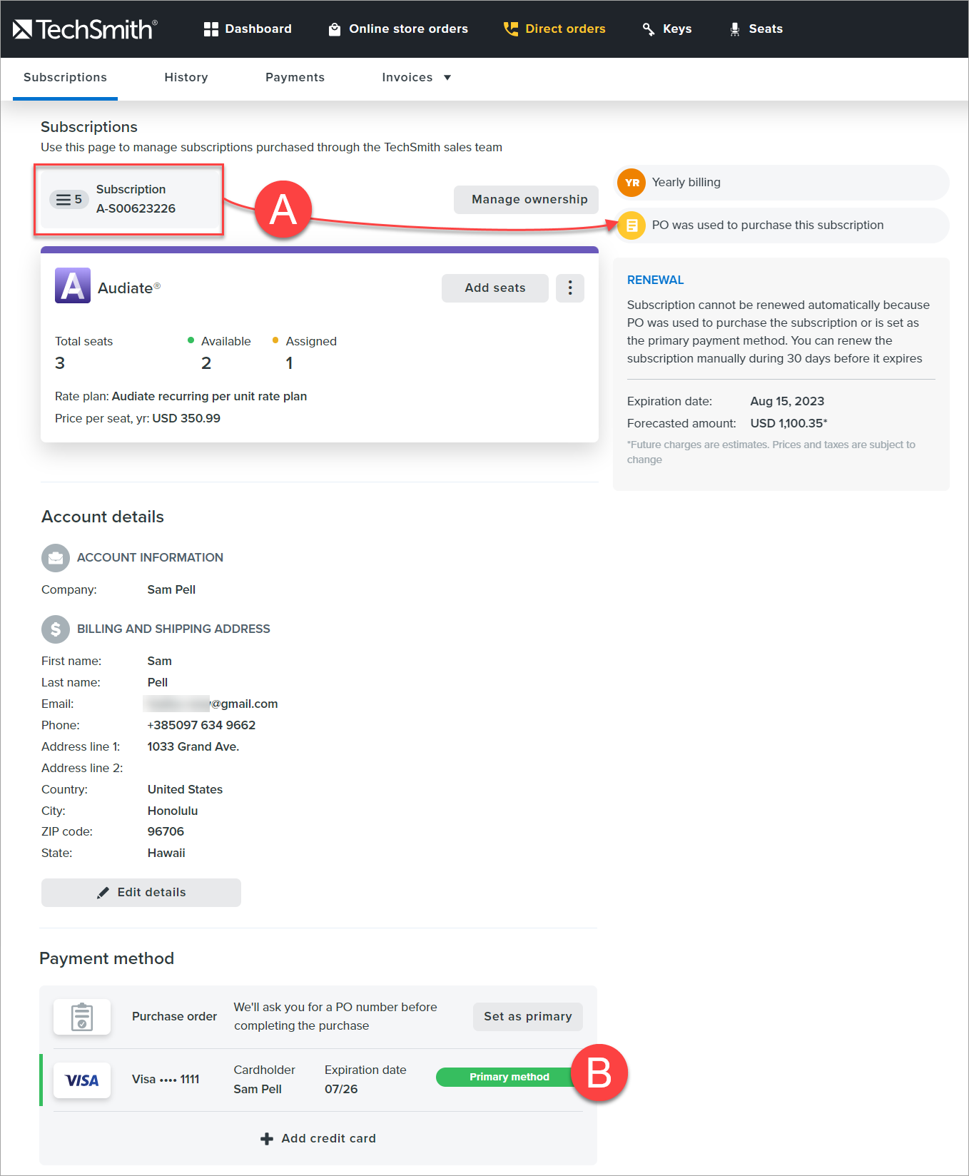 Update My Billing Information for My Subscriptions – TechSmith Support