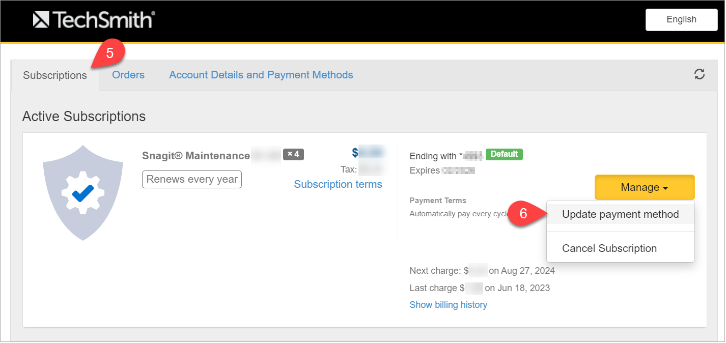 Update My Billing Information for My Subscriptions – TechSmith Support