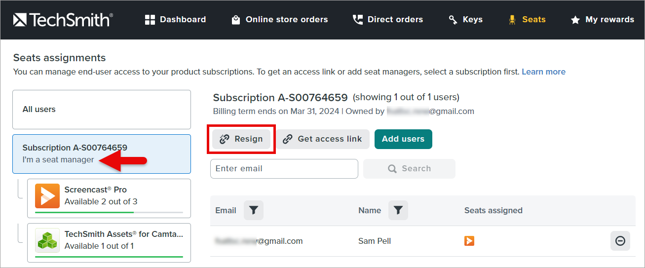 Invitation to Manage Seats – TechSmith Support