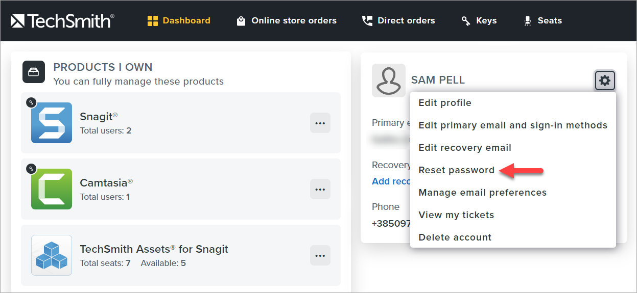 Resetting My TechSmith Account Password – TechSmith Support