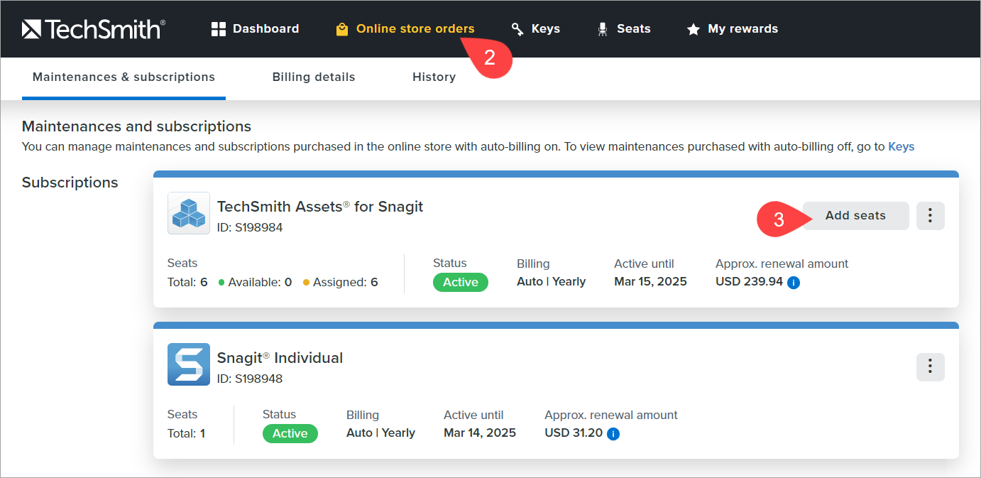 Add Seats to My Existing Subscription – TechSmith Support