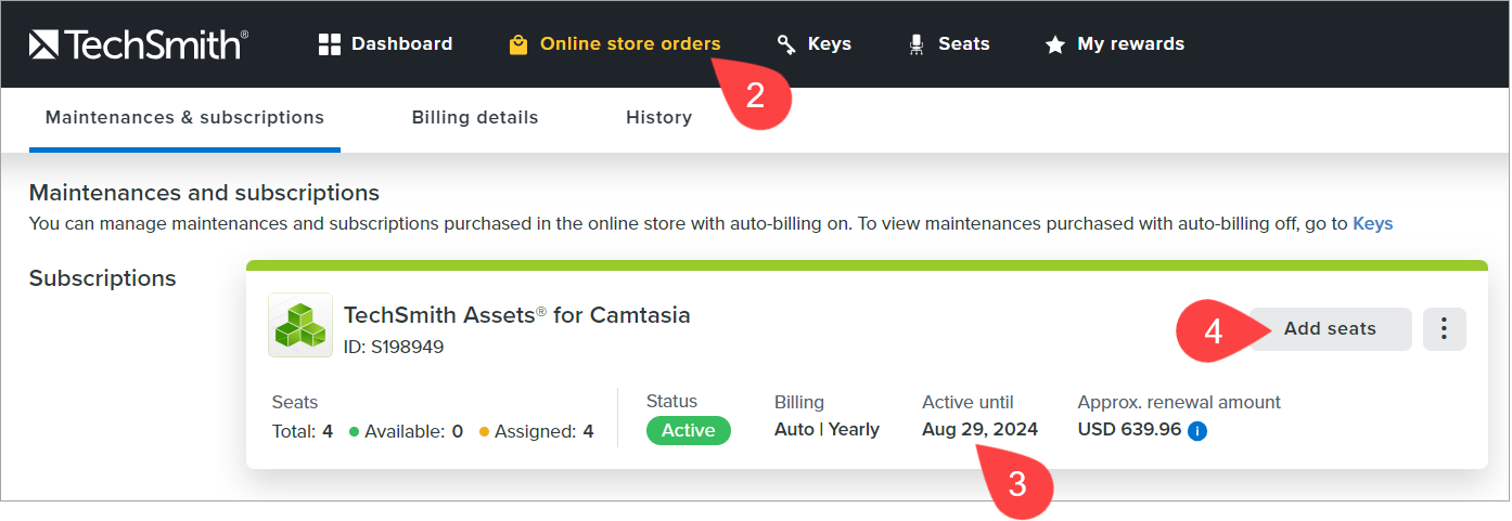 Renew Subscription With More/Fewer Seats – TechSmith Support