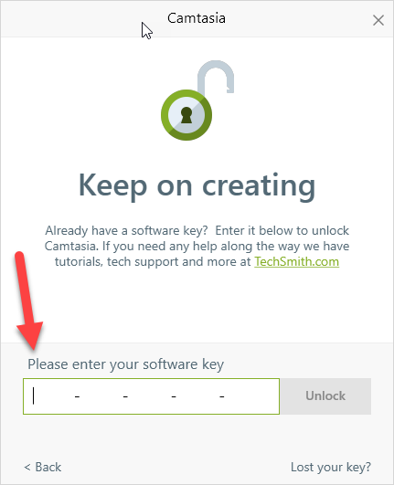 Camtasia: Enter My Software Key – TechSmith Support