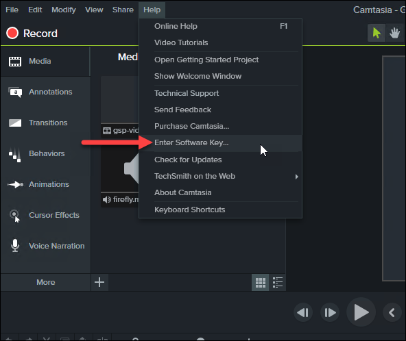 Camtasia: Enter My Software Key – TechSmith Support
